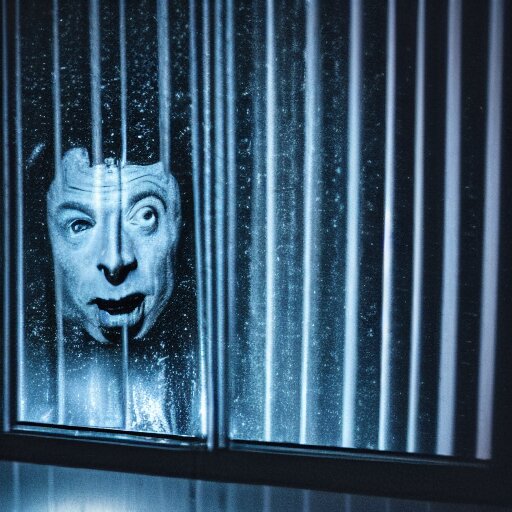 Lexica - Dark photo of dark blue rainy bedroom window at night, dimly ...