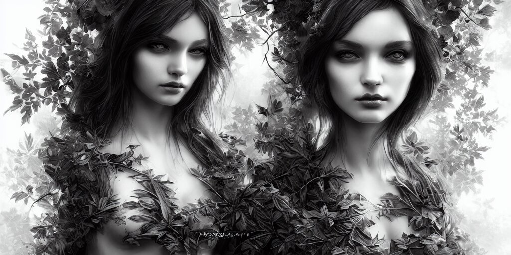 Lexica - Intricate foliage gothic beauty double exposure portrait ...