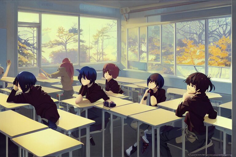 Lexica - Boy's love anime modern high school classroom in winter clear ...