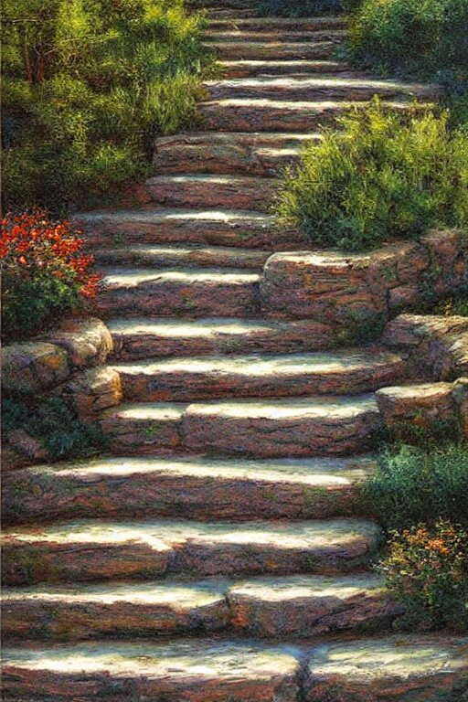 Lexica - Stone steps fantasy landscape by james gurney