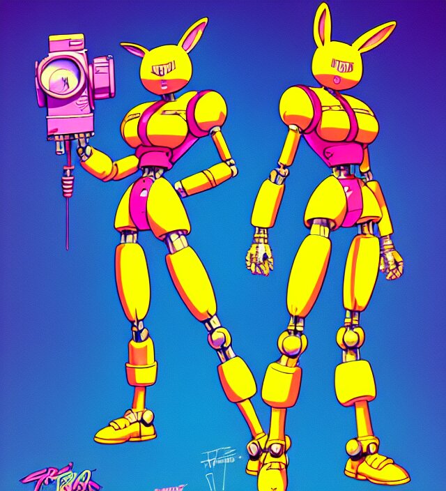 Lexica - Retrowave robot rabbit girl protagonist, animation character ...