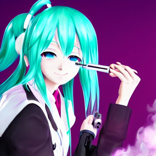 Lexica - Hatsune miku smoking weed with a vape pen, smoke coming out of ...