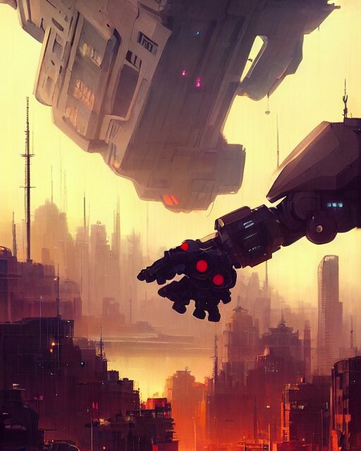Lexica - Giant robot destroying futuristic city, digital painting by ...