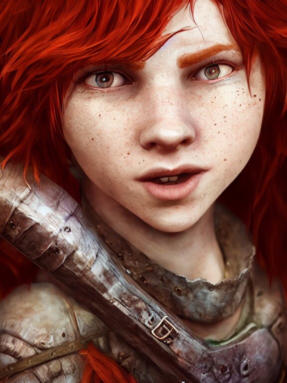 Lexica - Portrait art of red - haired halfling bard 2 1 year old ...