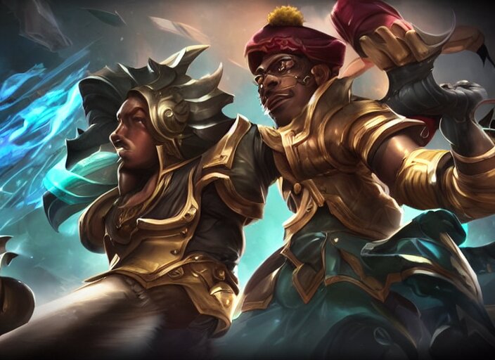 Lexica – League of legends champion splashart of a black guy that holds ...