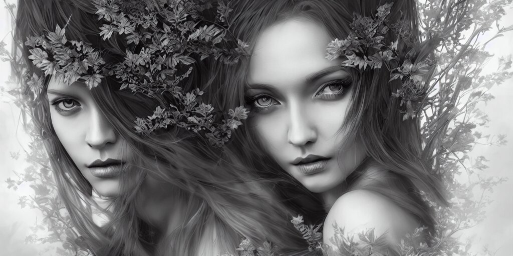 Lexica - Intricate foliage gothic beauty double exposure portrait ...