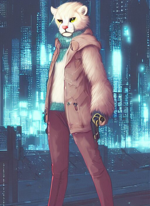Lexica - Character portrait of a male anthro albino mountain lion ...