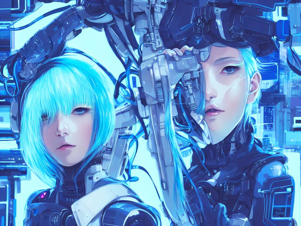 Lexica – Portrait light blue hair anime visual futuristic female cyber ...