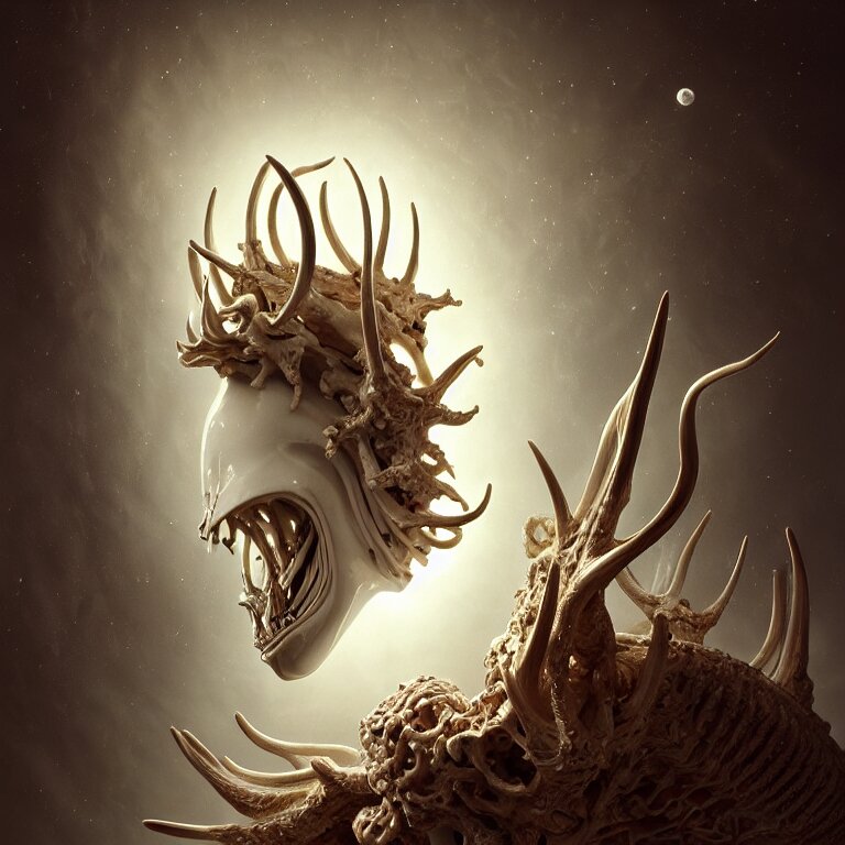 Lexica - Surreal baroque portrait of ribbed white alien god covered ...