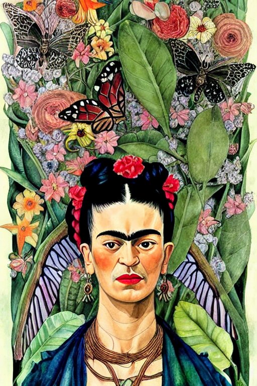 Lexica - Realistic portrait of frida kahlo in the center of an ornate ...