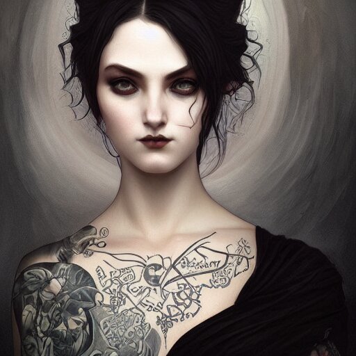Lexica - Portrait of a sad goth girl with tattoo, intricate, elegant ...