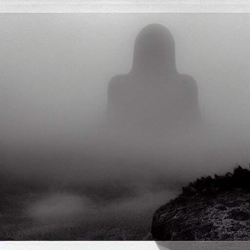 Lexica – Old black and white photo of a distant giant monster peeking ...
