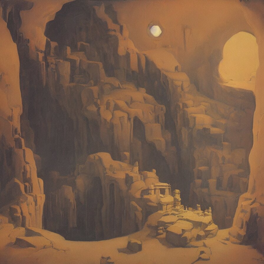 Lexica - A detailed oil painting of dark eerie ominous cave, prison ...