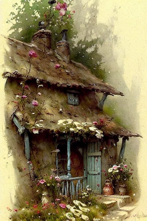 Lexica - (((((1950s fairy tale gypsy cottage . muted colors.))))) by ...