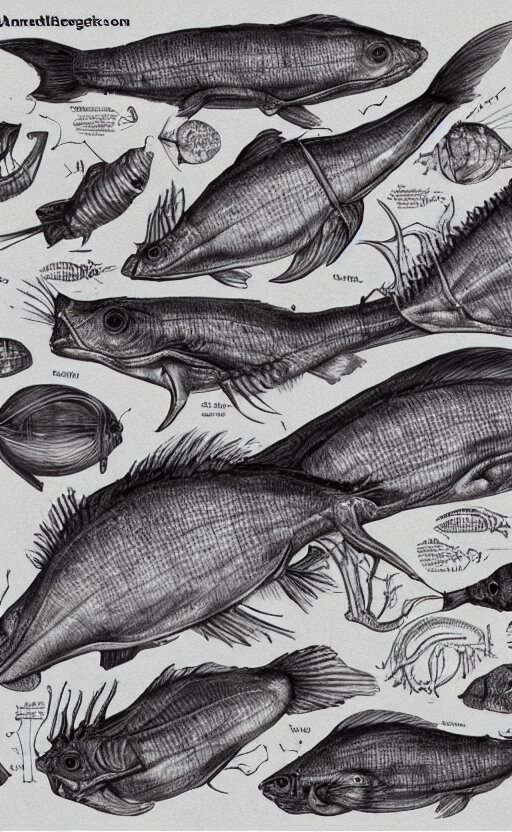 Lexica - A page of anglerfish anatomy illustration, highly detailed