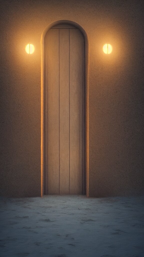 Lexica - A door to another dimension stands alone on a beach in the ...