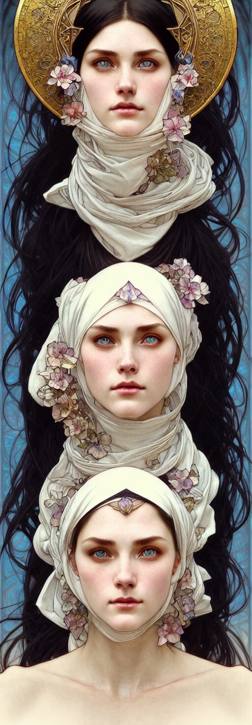 Lexica - Portrait of female cleric, kerchief covering ears. Blue eyes ...