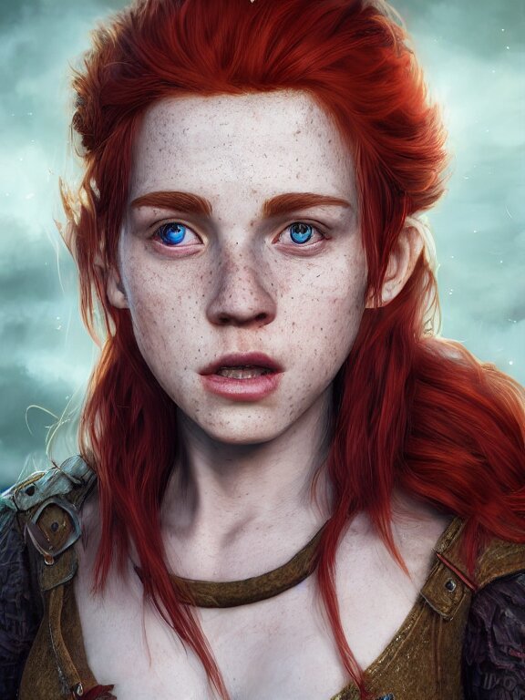 Lexica - Portrait art of red - haired halfling bard 2 1 year old ...