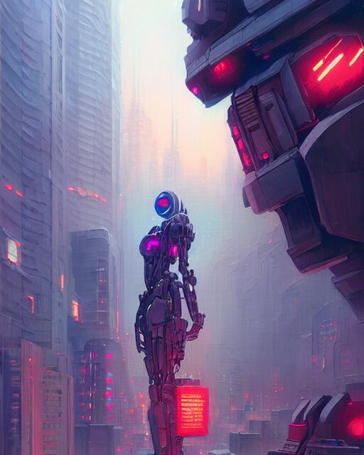 Lexica - Giant robot destroying futuristic city, digital painting by ...