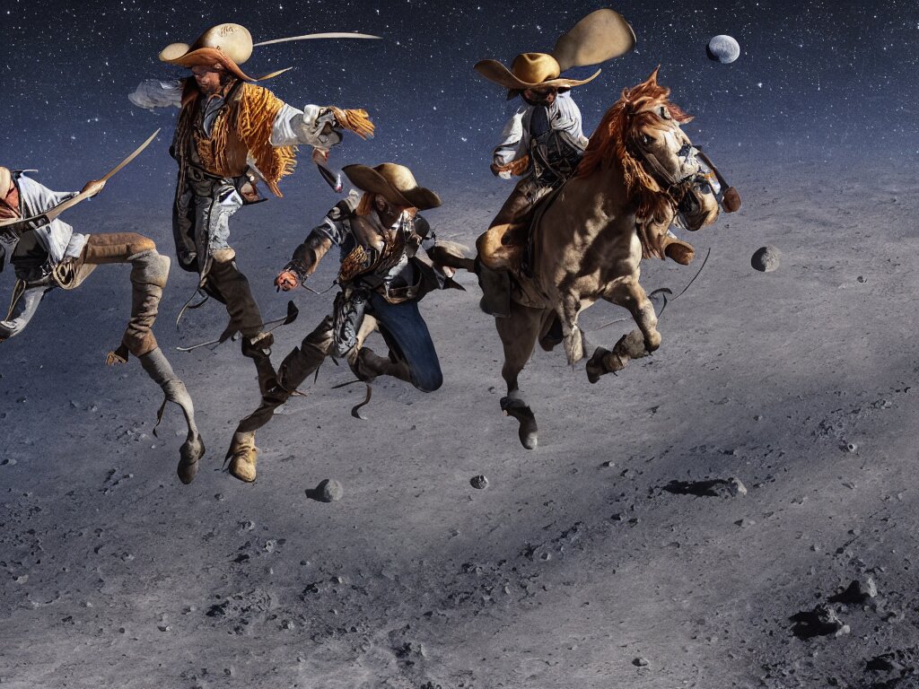 Lexica - Cowboys and pirates fighting on the moon, cowboys have horses ...