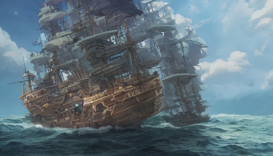 Lexica - A highly detailed matte painting of huge pirate ship castle by ...