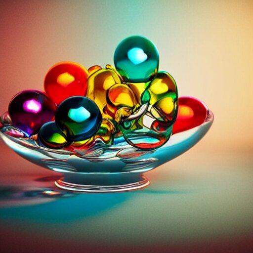 Lexica - Glass art bowl filled with colored glass ball shapes, colorful ...