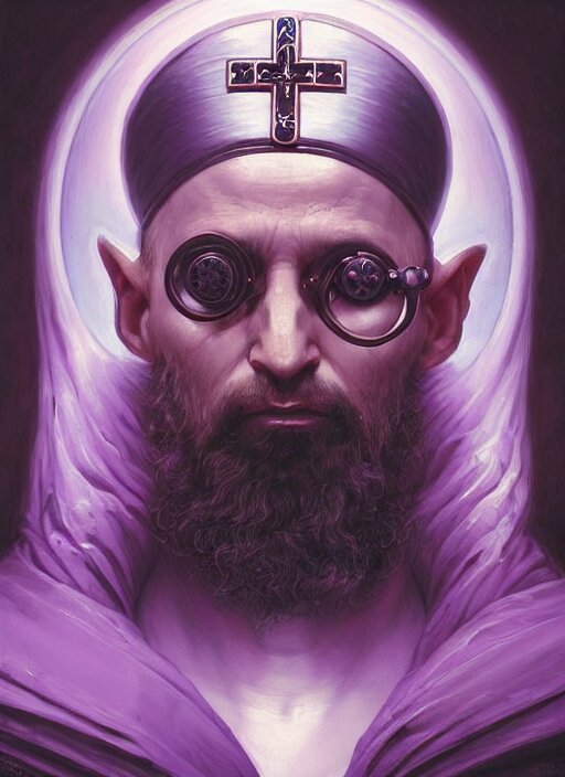 Lexica - Portrait of a cyberpunk orthodox priest with purple eyes, grim ...