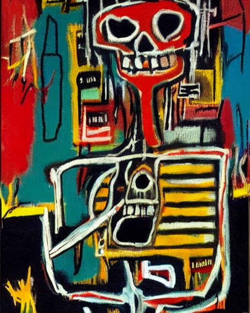 Lexica - Oil neo expressionism painting of skull skeleton playing video ...