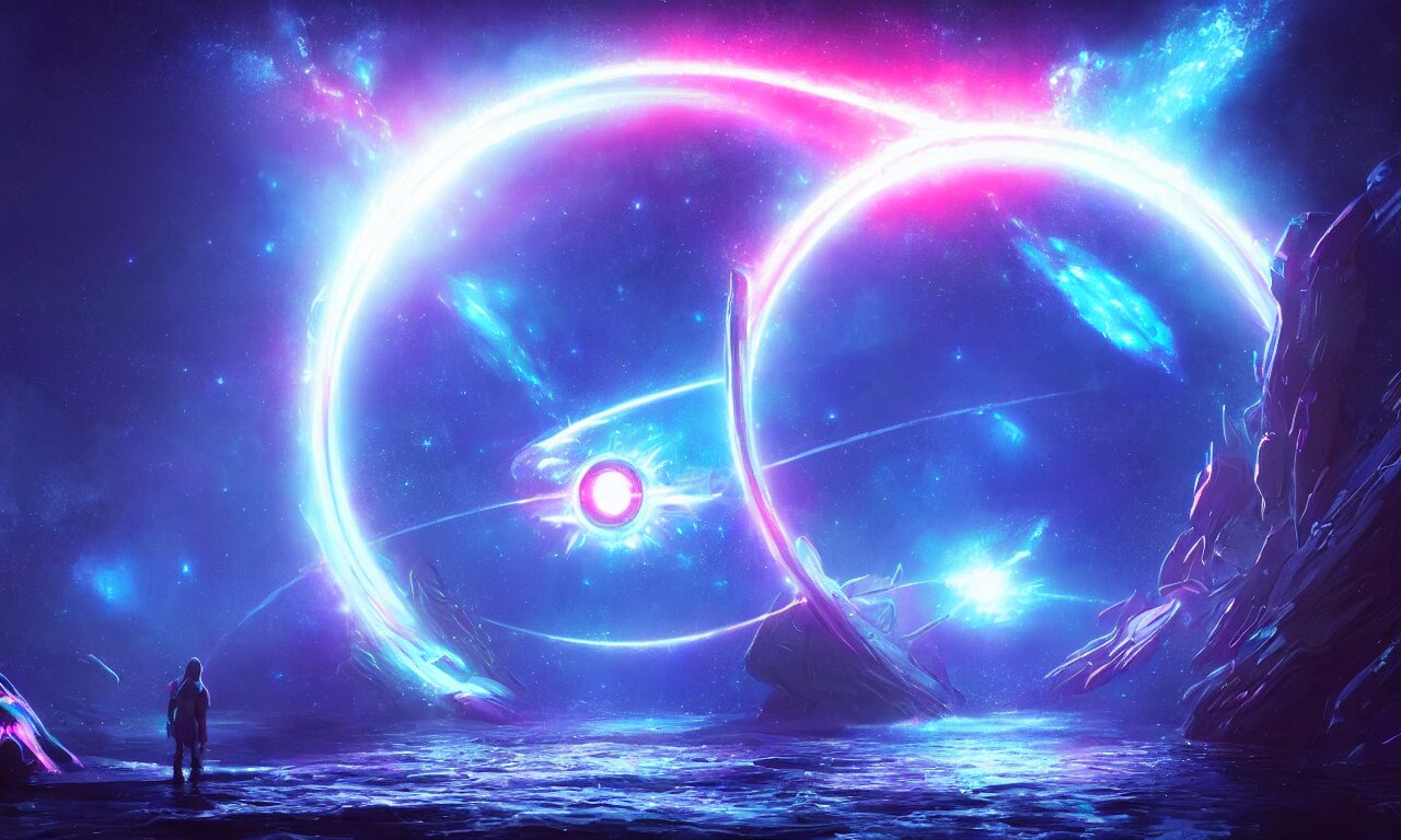 Lexica - Space scene fantasy portal round gate, star sky neon portal ...