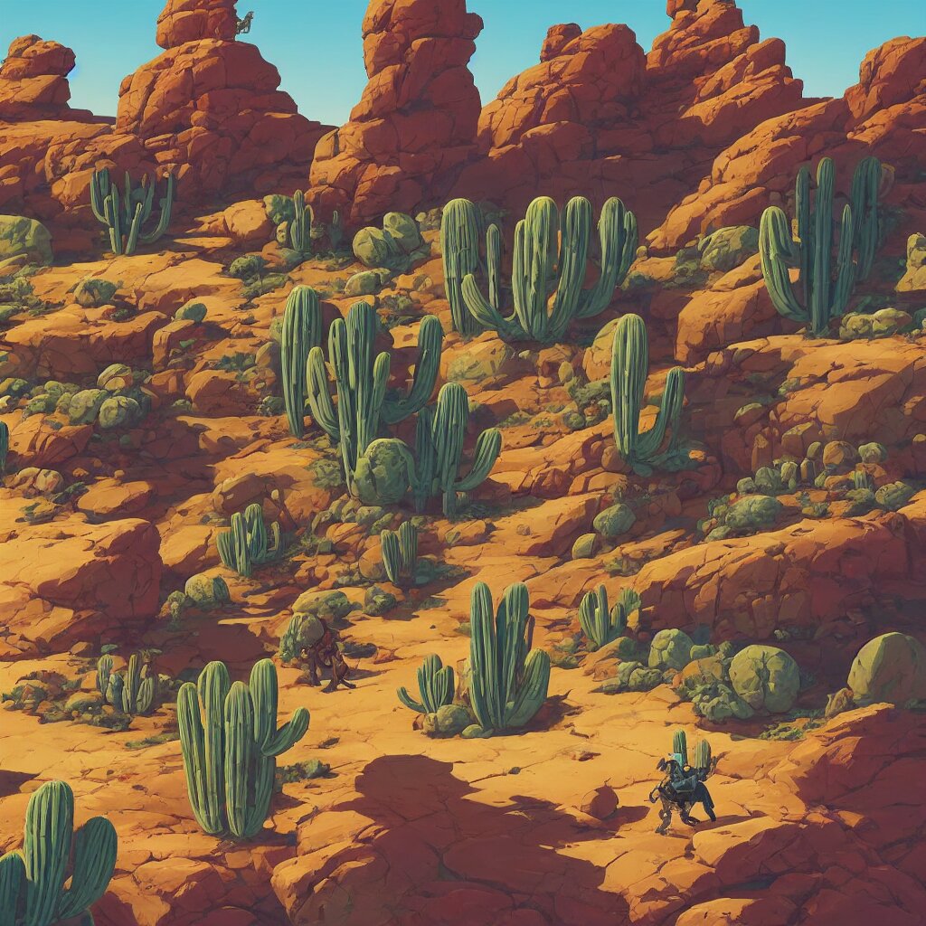 Lexica - Western background stylized, rocks, cactus, cliff, art gta 5 ...