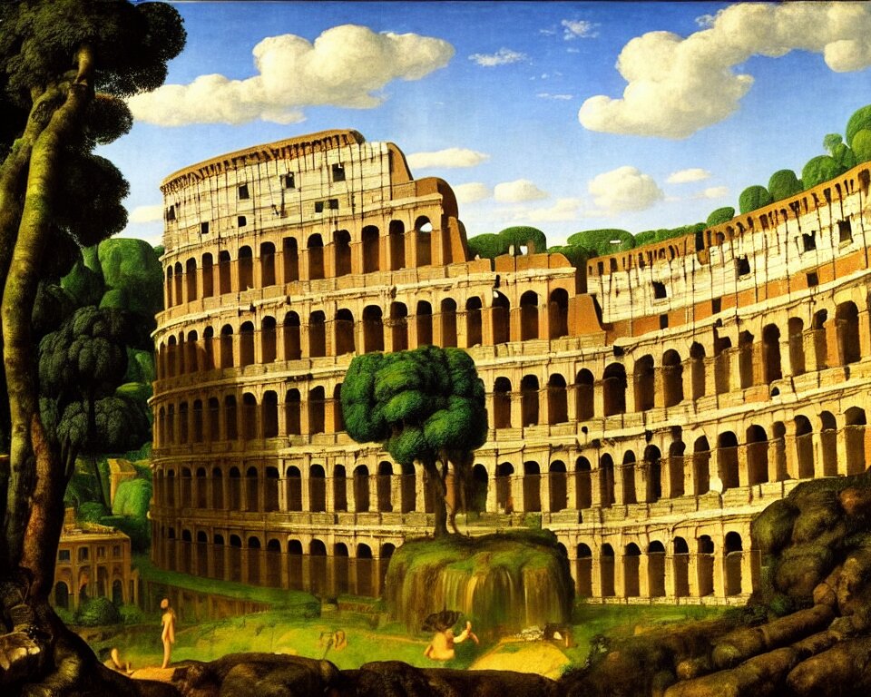 Lexica - An achingly beautiful print of the Colosseum in a jungle ...