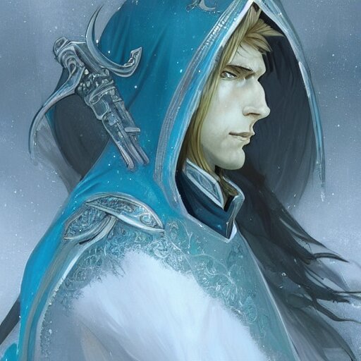 Lexica - An epic concept art of a handsome snow elf in a turquoise cape ...