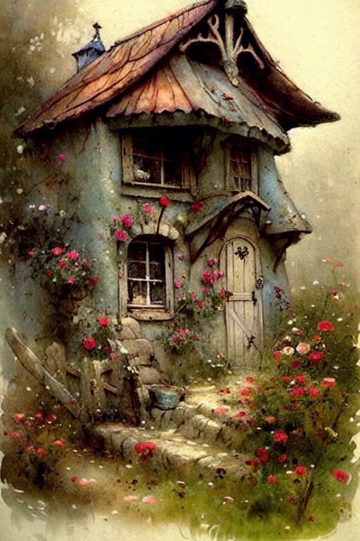 Lexica - (((((1950s fairy tale gypsy cottage . muted colors.))))) by ...
