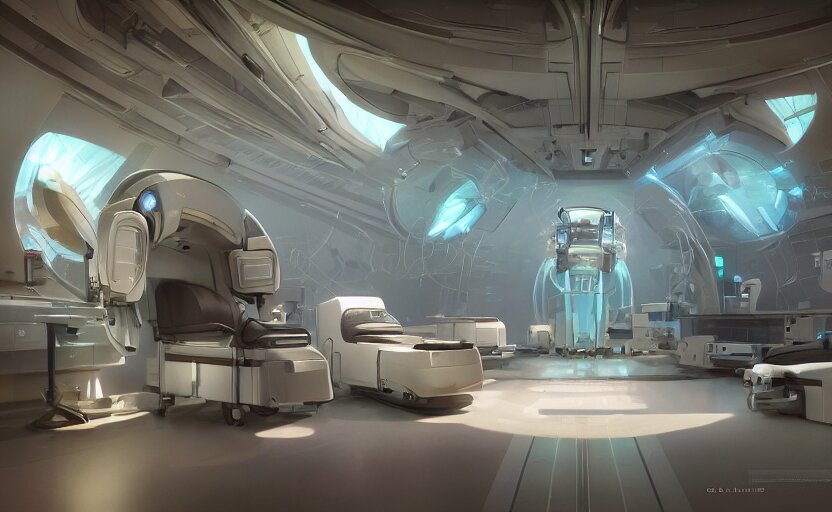Lexica - Futuristic hospital room beautiful and magical. By Frank Lloyd ...