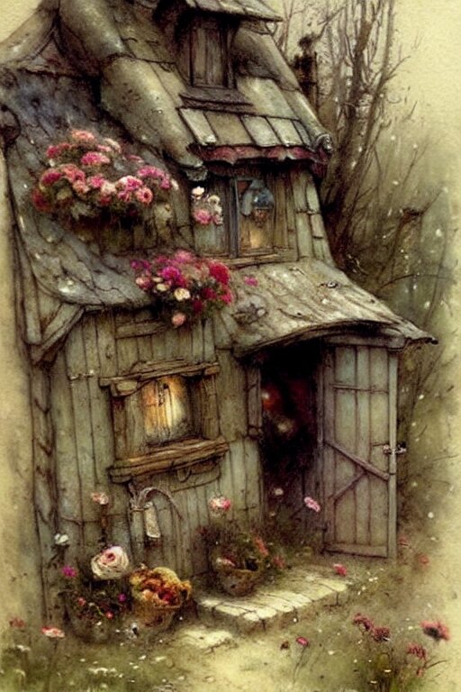 Lexica - (((((1950s fairy tale gypsy cottage . muted colors.))))) by ...