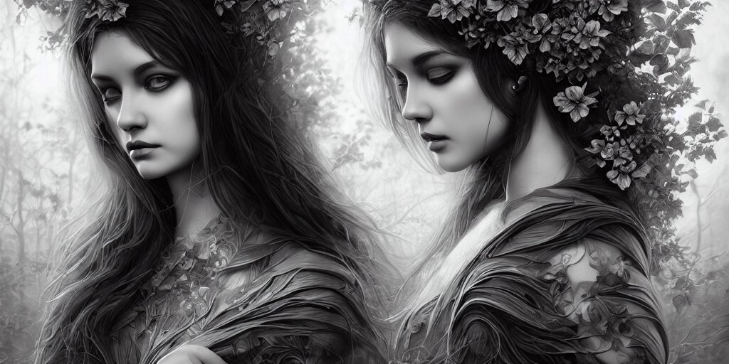 Lexica - Intricate foliage gothic beauty double exposure portrait ...