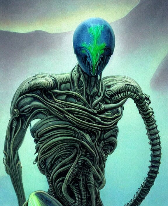 Lexica - A detailed painting portrait inspired by moebius and beksinski ...