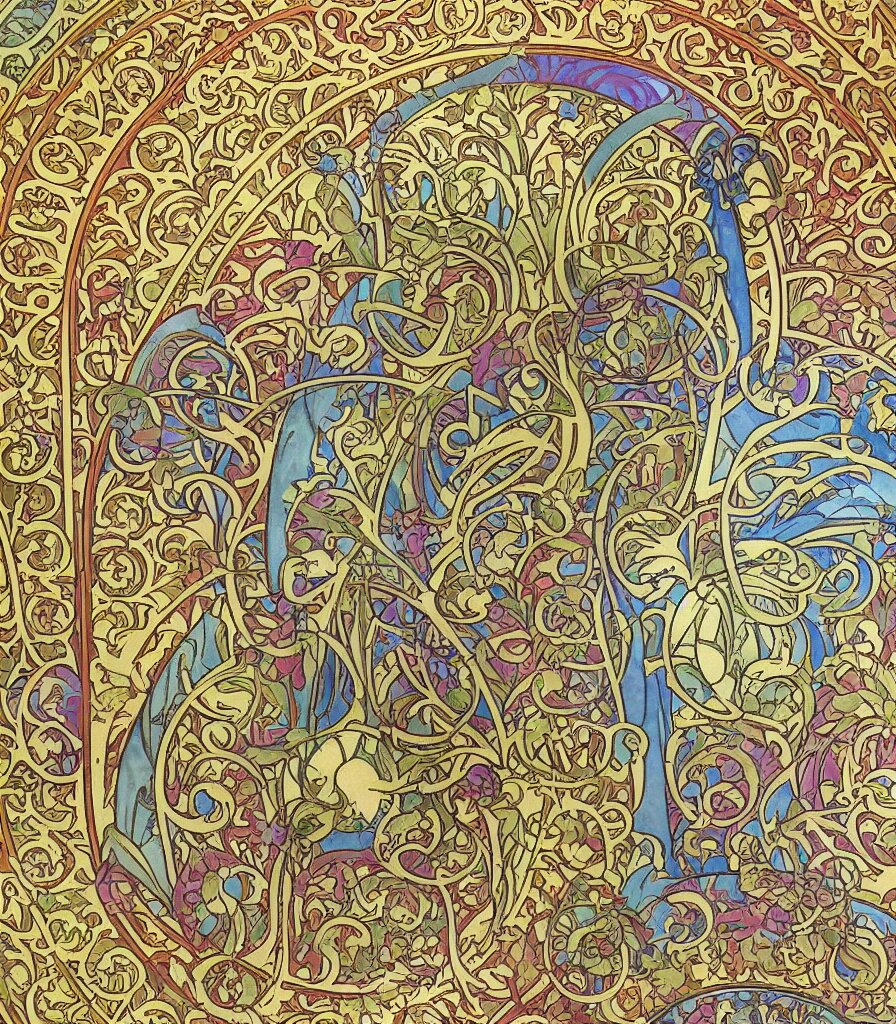 Lexica - Colourful detailed ornamental abstract art nouveau circular ...