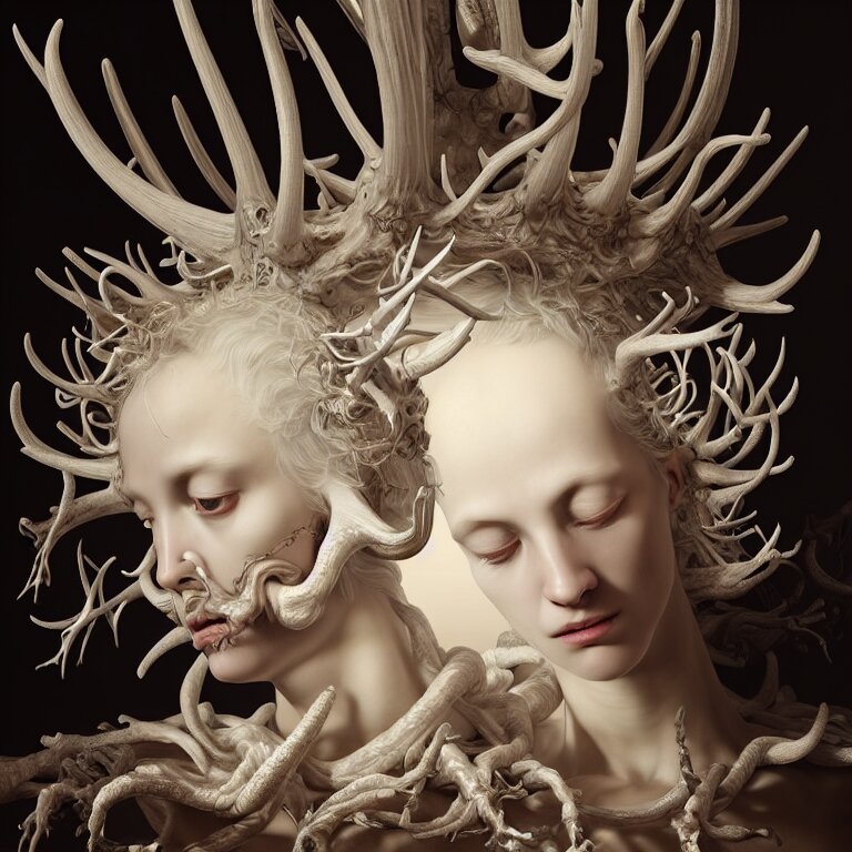 Lexica - Surreal baroque portrait of ribbed white alien god covered ...