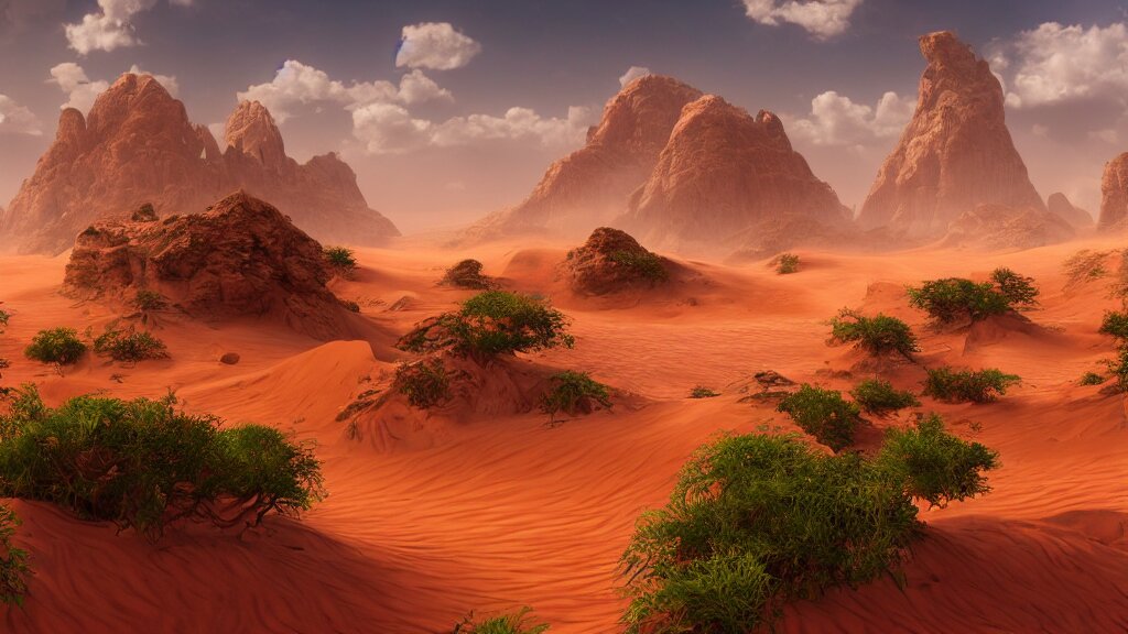 Lexica - The Sahara desert slowly being taken over by plants, fantasy ...
