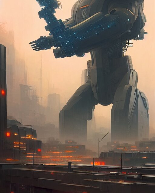 Lexica - Giant robot destroying futuristic city, digital painting by ...