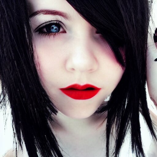 Lexica - ! dream a pale emo girl, black and red hair, soft facial ...