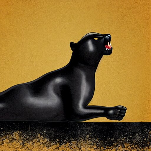 Lexica - A shiny black goo covered panther laying on a tar covered ...