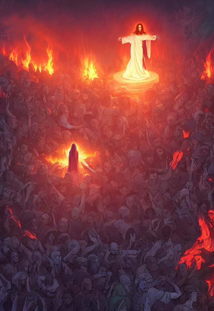 Lexica - Jesus descends into hell by dan mumford, yusuke murata and makoto shinkai, 8k, cel ...