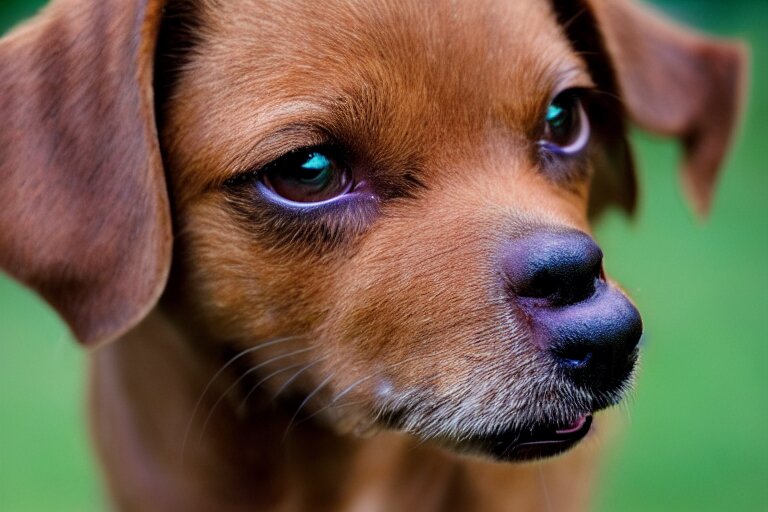 Lexica - Closeup portrait of a small brown dog licking its nose with ...