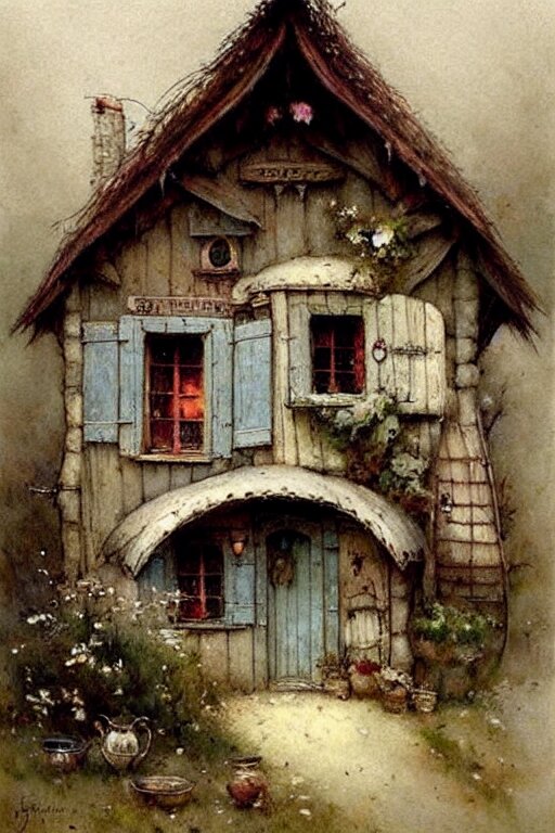 Lexica - (((((1950s fairy tale gypsy cottage . muted colors.))))) by ...