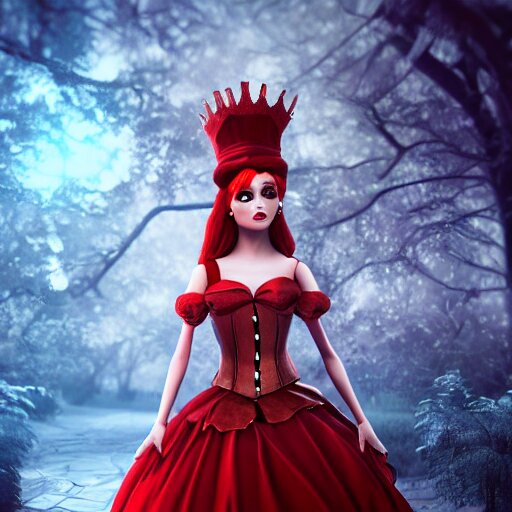 Lexica - Doll style red head queen, full body, alice in wonderland ...