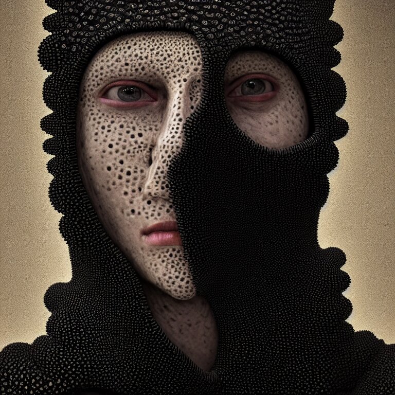 Lexica – Portrait of beautiful man wearing black ribbed trypophobia ...