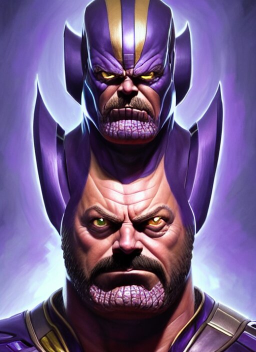 Lexica - Portrait of nick offerman as thanos, muscular! fantasy ...