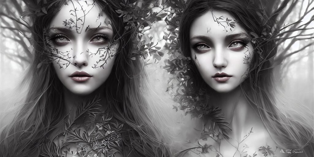 Lexica - Intricate foliage gothic beauty double exposure portrait ...